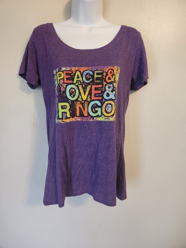 Womens Peace Love Ringo Starr Beatles Purple T Shirt Size XL | eBay