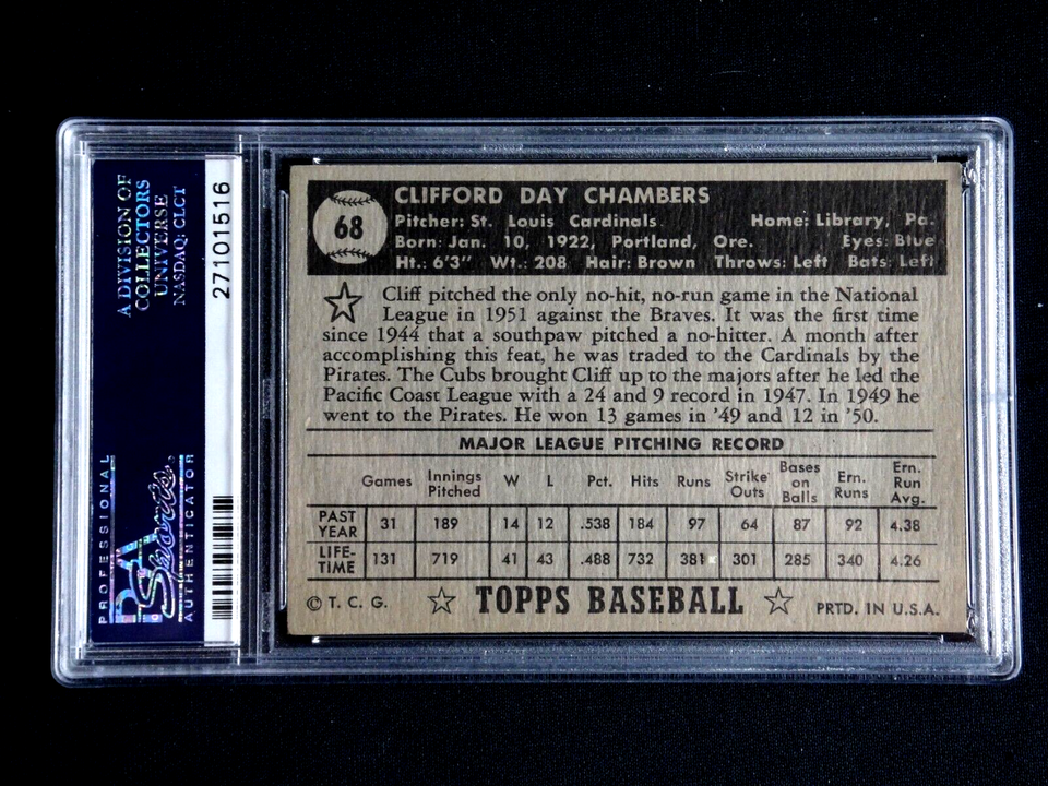 CLIFF CHAMBERS 1952 TOPPS BASEBALL CARD #68 PSA 5 EXCELLENT GRADED | eBay