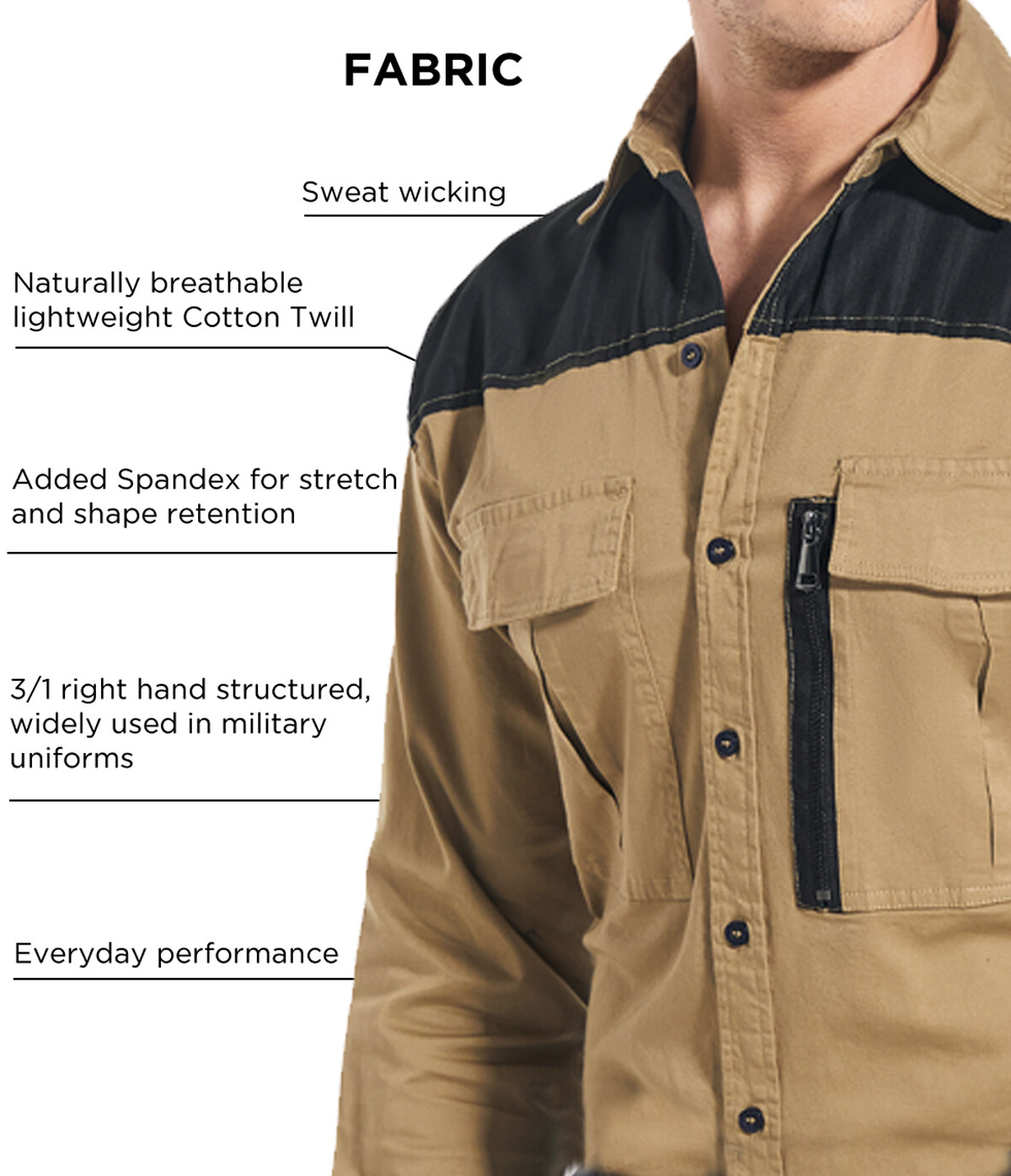 Men Work Shirts Long Sleeve Cool Light weight Stretch Cotton 4 Colours ...