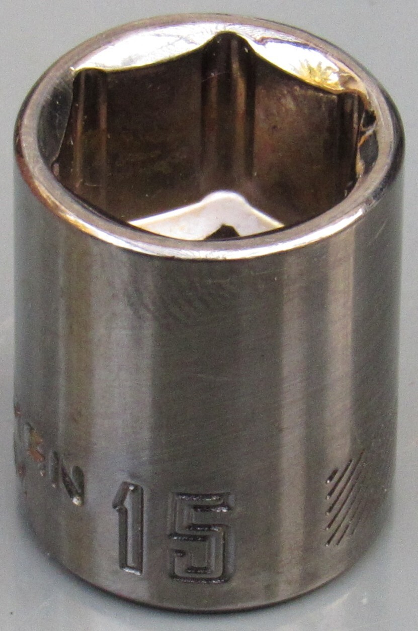 CRAFTSMAN, GUNMETAL CHROME, 15MM, SHALLOW SOCKET, 3/8" DRIVE, 6 PT, 81 ...