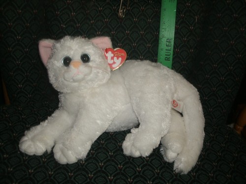 Ty Classic CRYSTAL All White TYSILK Cat 10” Plush 2019 Pink Ears Blue ...