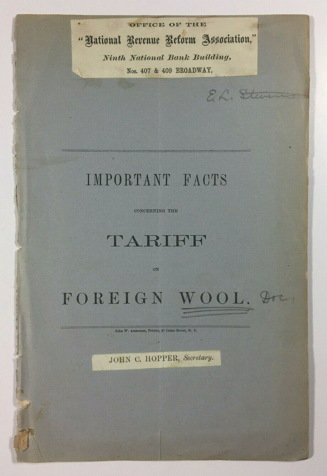 Antique Document Facts About Tariff On Foreign Wool Petition To ...