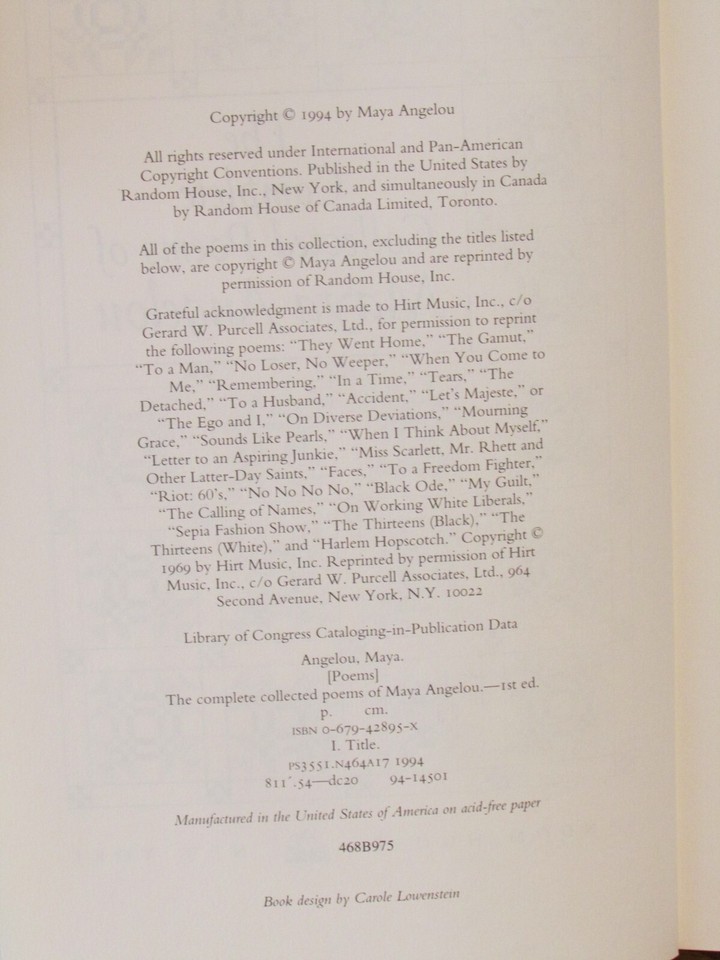 Maya Angelou, The Complete Collected Poems, *Signed* F/F Obama ...