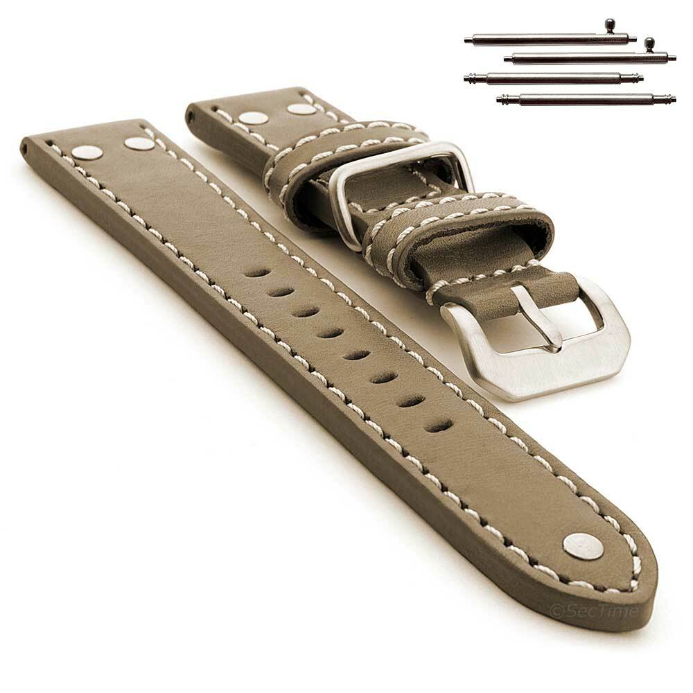Riveted Genuine Leather Military Watch Strap Band SS Buckle 22 24 26 ...