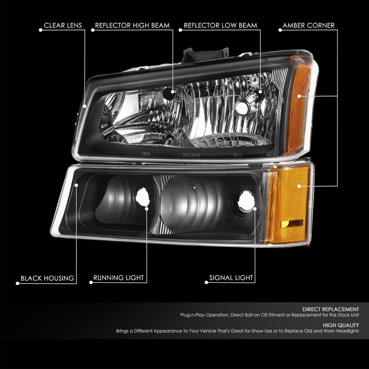 Headlights Assembly Head Lights Auto Dynasty Compatible With 2003-2006 ...