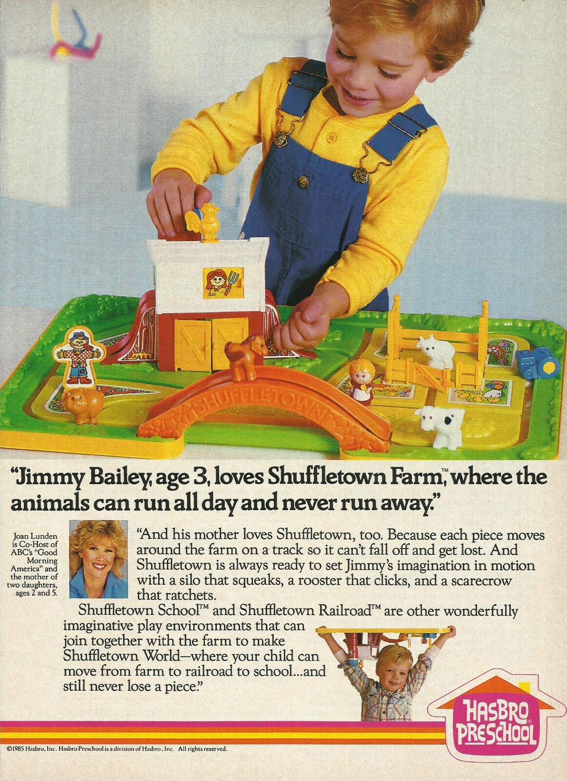 1985 Joan Lunden Hasbro Preschool Shuffletown Farm print ad toy ...