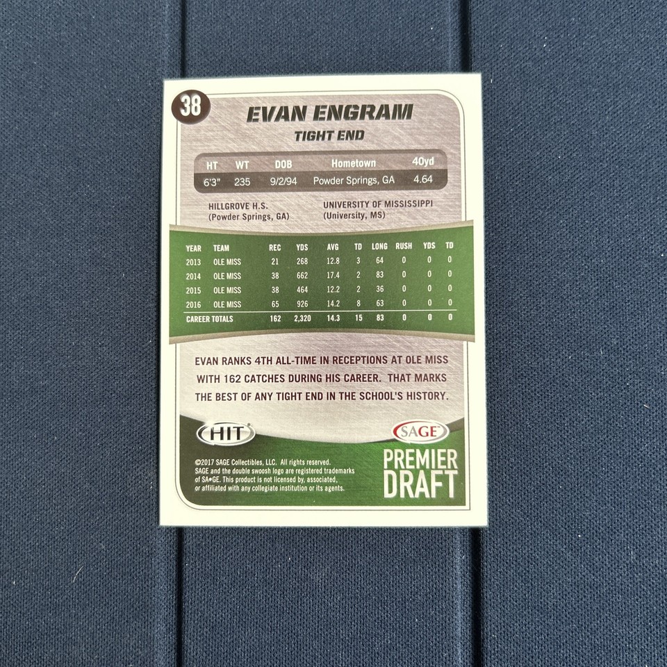 Evan Engram 2017 Rookie Ole Miss Rebels HIT SAGE Premier Draft No.38 | eBay