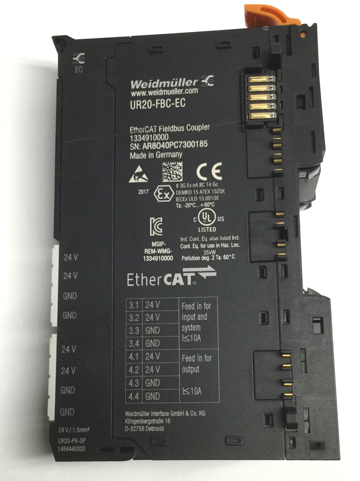 Weidmuller UR20-FBC-EC Remote I/O EtherCAT Fieldbus Coupler RJ45 ...