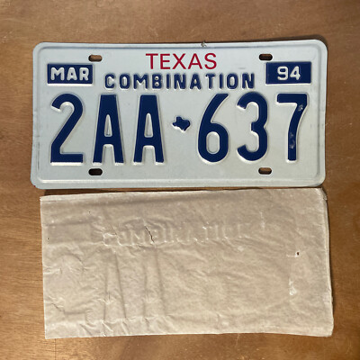 1994 Texas License Plate Combination # 2AA-637 New Old Stock | eBay