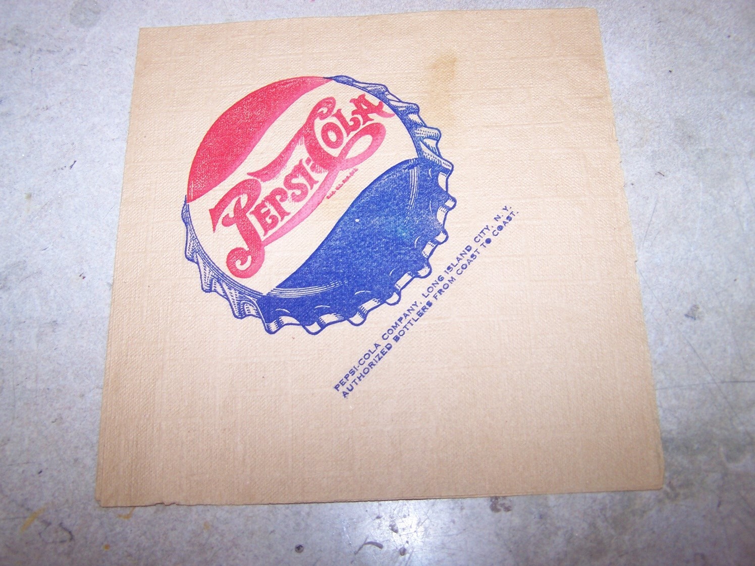 Pepsi:Cola Double Dot Paper Napkin-Long Island City, N.Y-6 3/4"x 6 3/4 ...