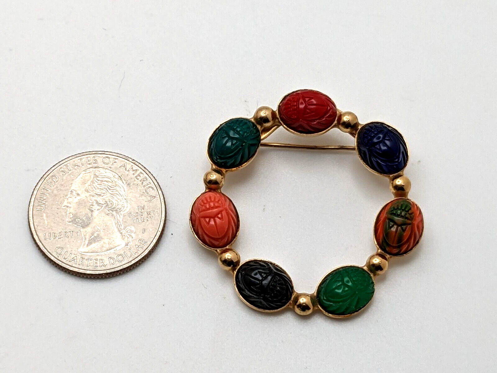 1960s Egyptian Revival Brooch Multi Scarab Gem Imitat… - Gem