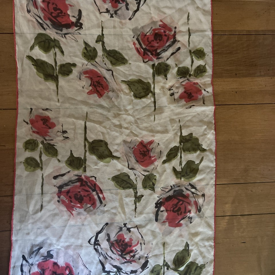 VTG Silk Scarf Lightweight Roses Hand Rolled Japan 16” x44” | eBay UK