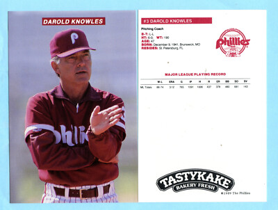 1989 Tastykake Phillies Postcard # 3 Darold Knowles Box 710 | eBay