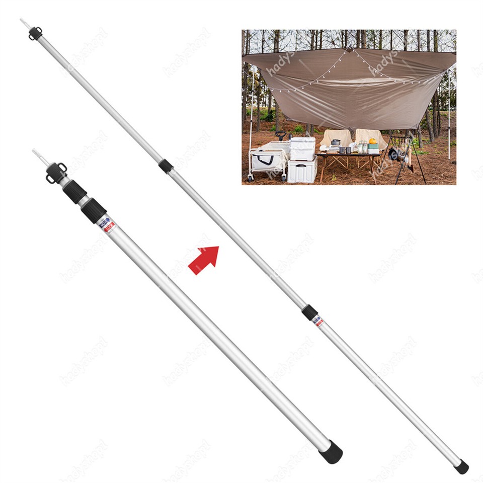2× Tent Pole Telescopic Adjustable Tarp Poles for Camping Canopy Awning ...