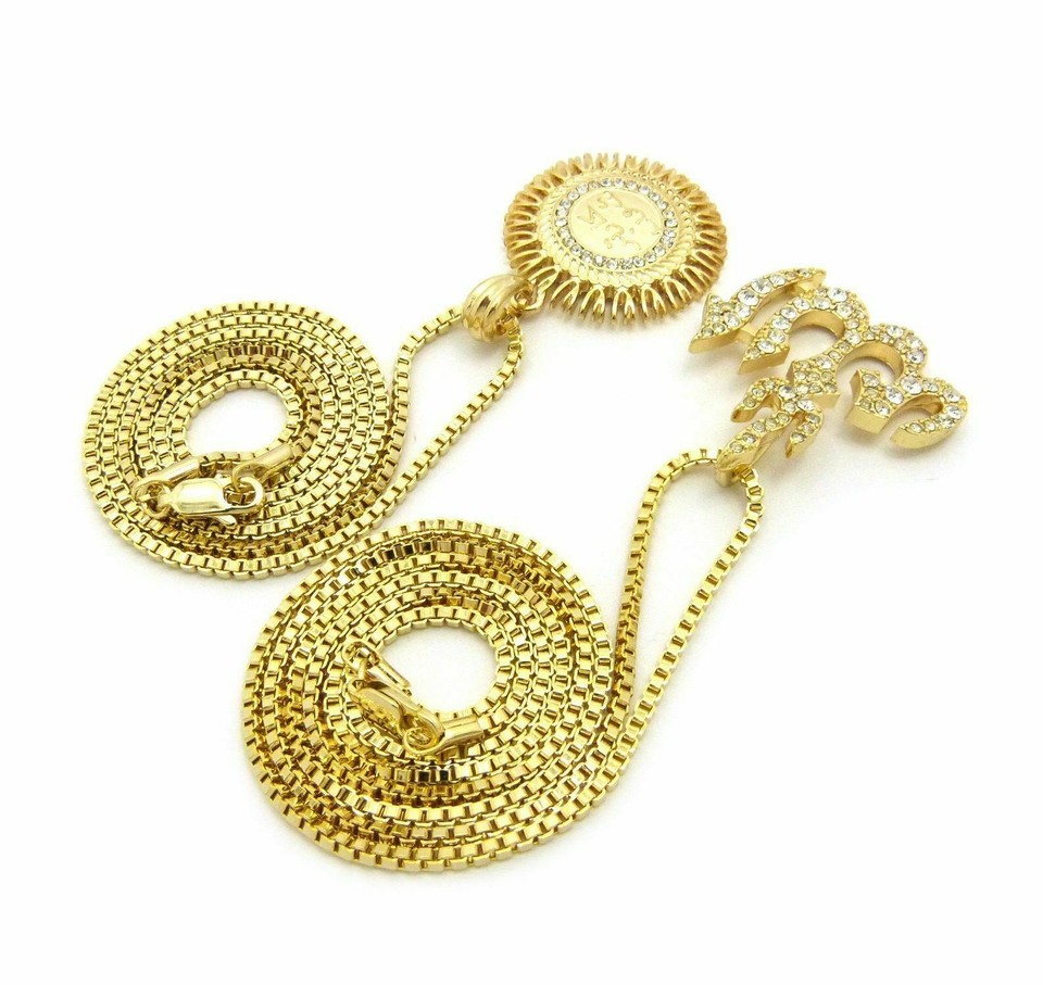 ICED MUSLIM ALLAH DOUBLE PENDANT & 24" BOX CHAIN HIP HOP 2 BLING ...