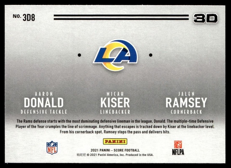 2021 Score 3D Aaron Donald/Jalen Ramsey/Micah Kiser Los Angeles Rams ...