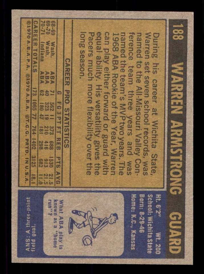 1971 Topps Basketball #188 Warren Armstrong EX/MT *e4 | eBay