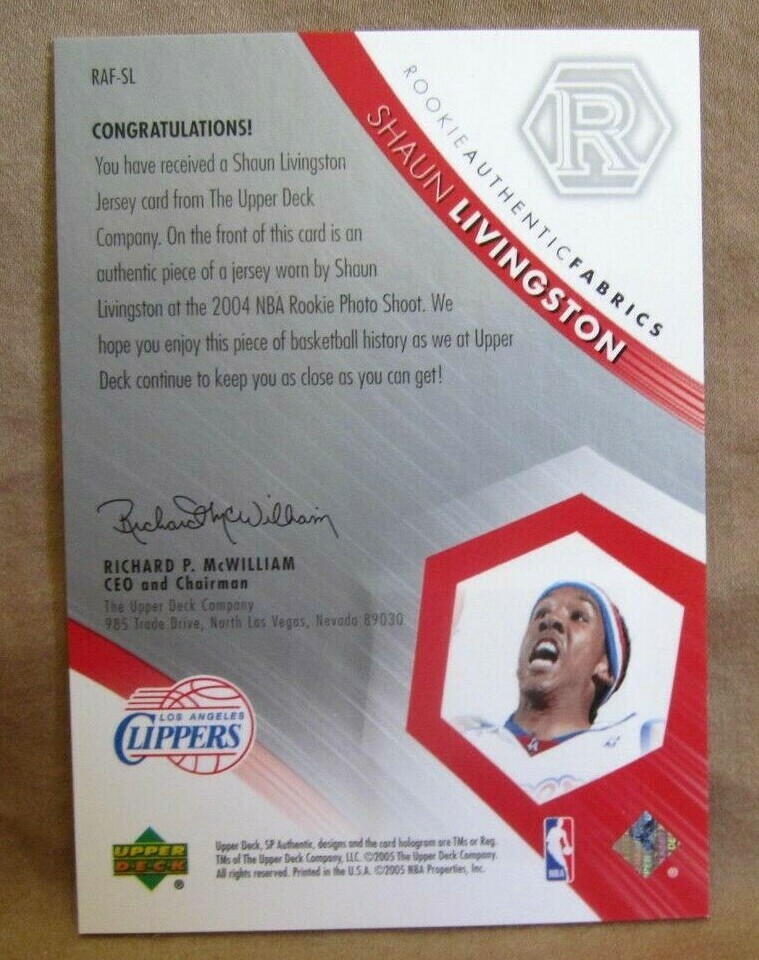 SHAUN LIVINGSTON 2005-06 UD SP AUTHENTIC GU PATCH ROOKIE CARD!CLIPPERS ...