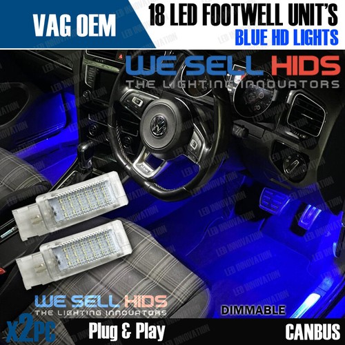 2x Golf MK7 7.5 GTD GTI R LED VW BLUE Footwell Door Interior Light ...
