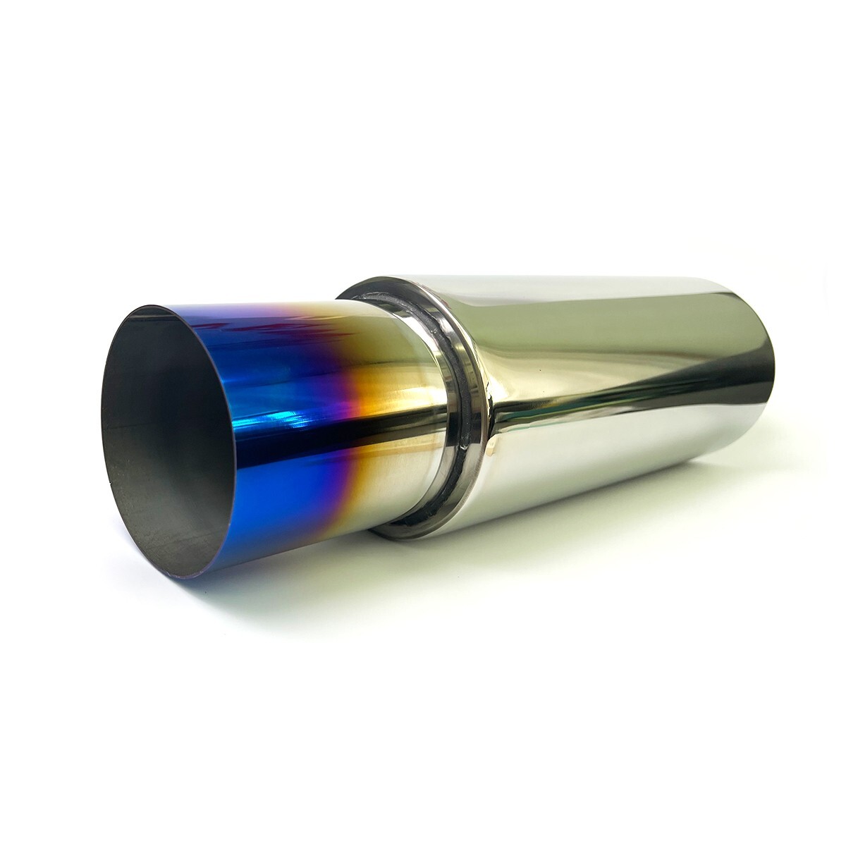 2.5" Inlet 4" Outlet Polished Burnt Blue Tip Exhaust Muffler Cannon ...
