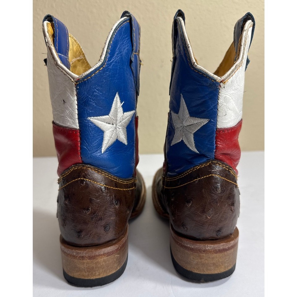 Texas Boot Ranch Youth Boys Texas Flag Ostrich Western Cowboy Boots ...