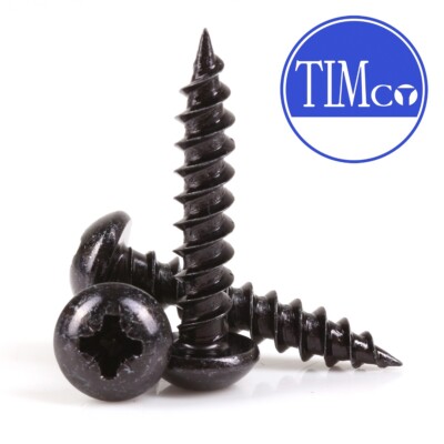 25x TIMCO BLACK WOOD SCREWS 10G x 1" Blackjax Japanned Round Dome Head ...