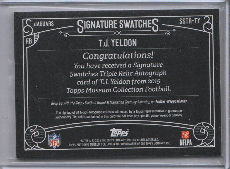 TJ Yeldon 2015 Topps Museum Collection rookie RC RPA autograph auto ...