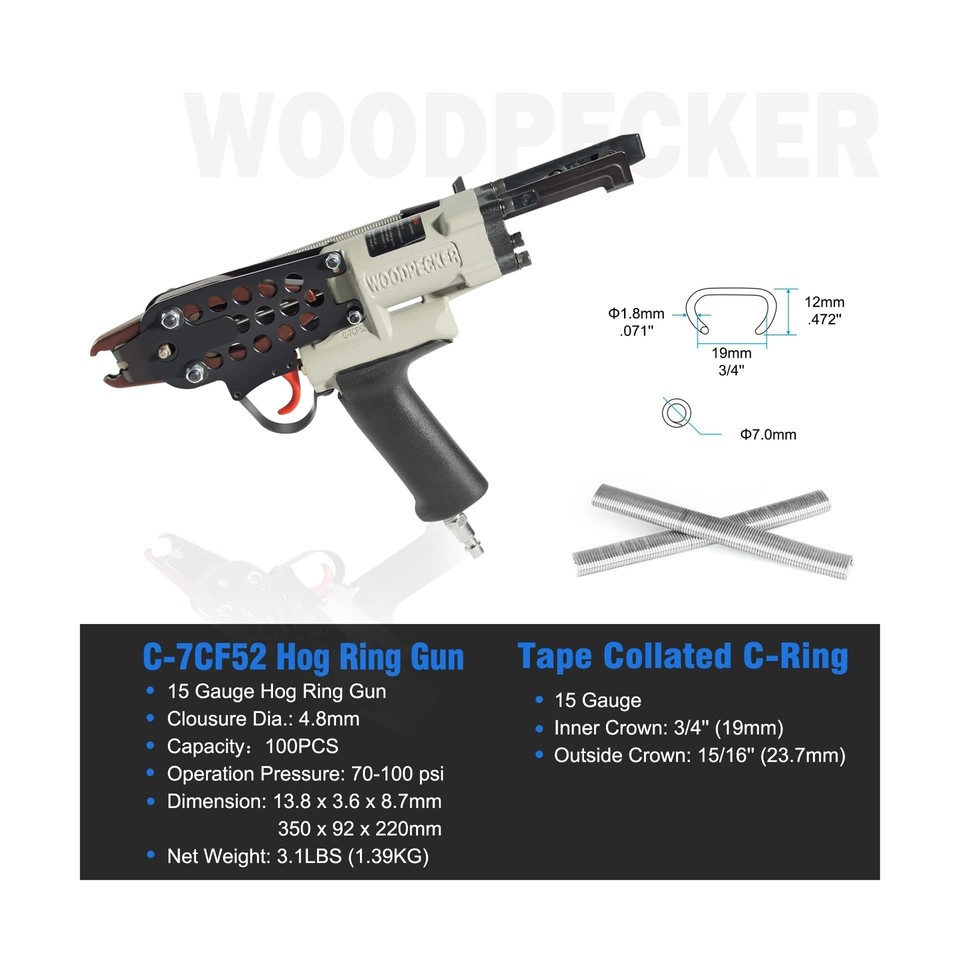 WOODPECKER C-7CF52 15 Guage 3/4-Inch Hog Ring Gun, 4.8mm (3/16-Inch ...