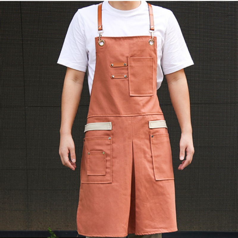 Denim Bib Apron Pu Leather Strap Gardener Cook Barista Waitress Work ...