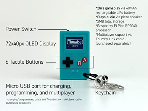 Thumby (Teal) Tiny Game Console Playable Programmable Keychain:From ...