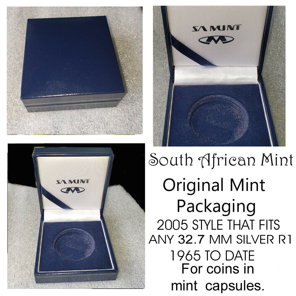 Empty Proof display case box South Africa Silver 1 Rand R1 32.7MM 1965 ...