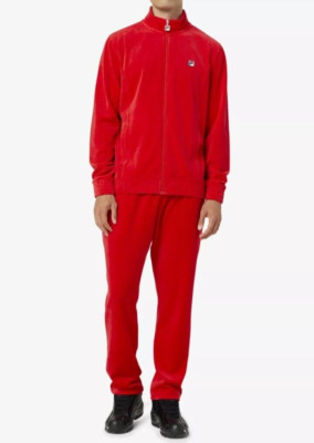 Fila Men's Velour Sweatsuit Tracksuit Red Set Velvet Size M L XL 2XL ...
