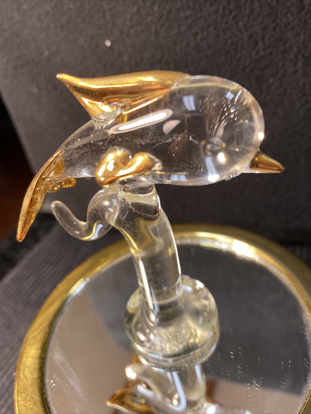 Vintage Dolphin Music Box Mirrored With Gold Trim On Dolphin & Round ...