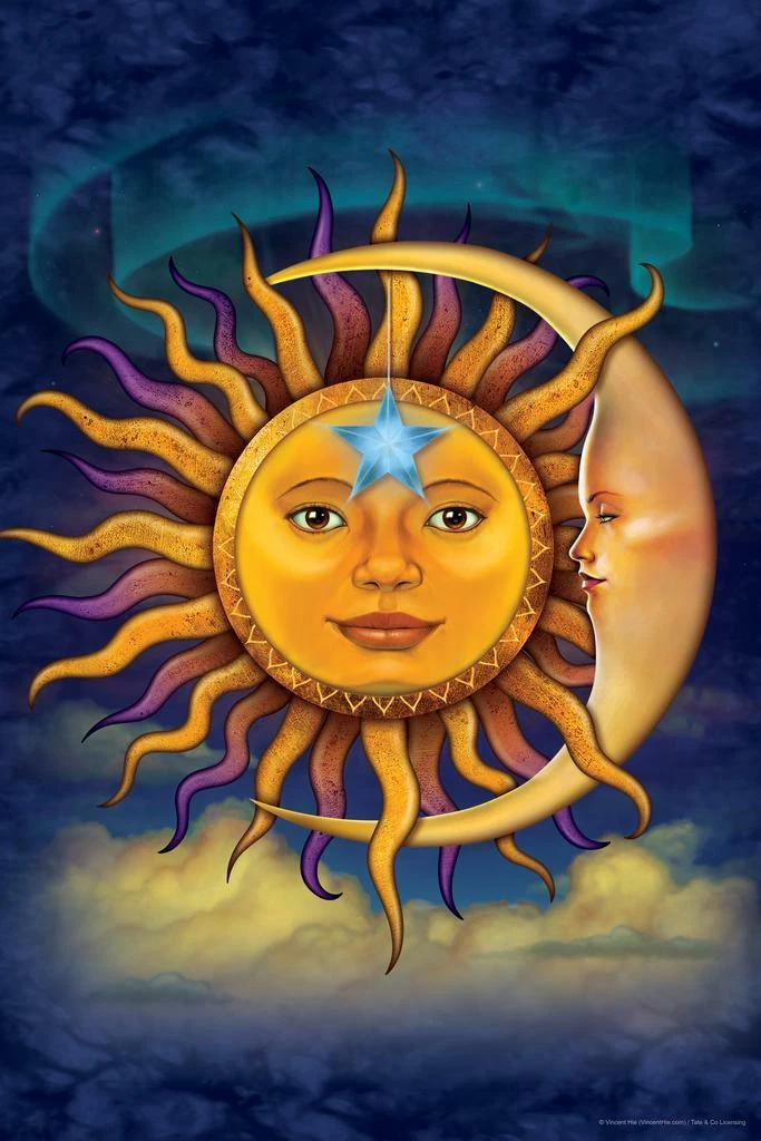 Moon And Sun Together Paintings
