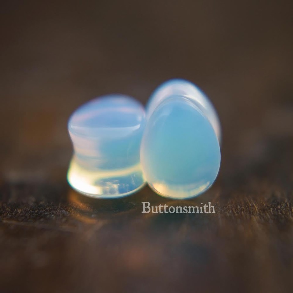 Pair of Teardrop Opalite Moonstone Plugs Gauges pierced ear lobe 0g - 1 ...