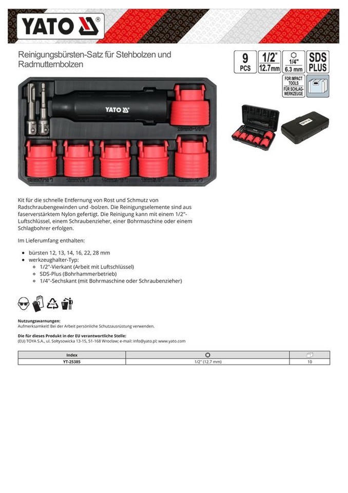 9-Piece Set Cleaning Brushes for Studs & Wheel Nut Bolts Brush Bolt ...