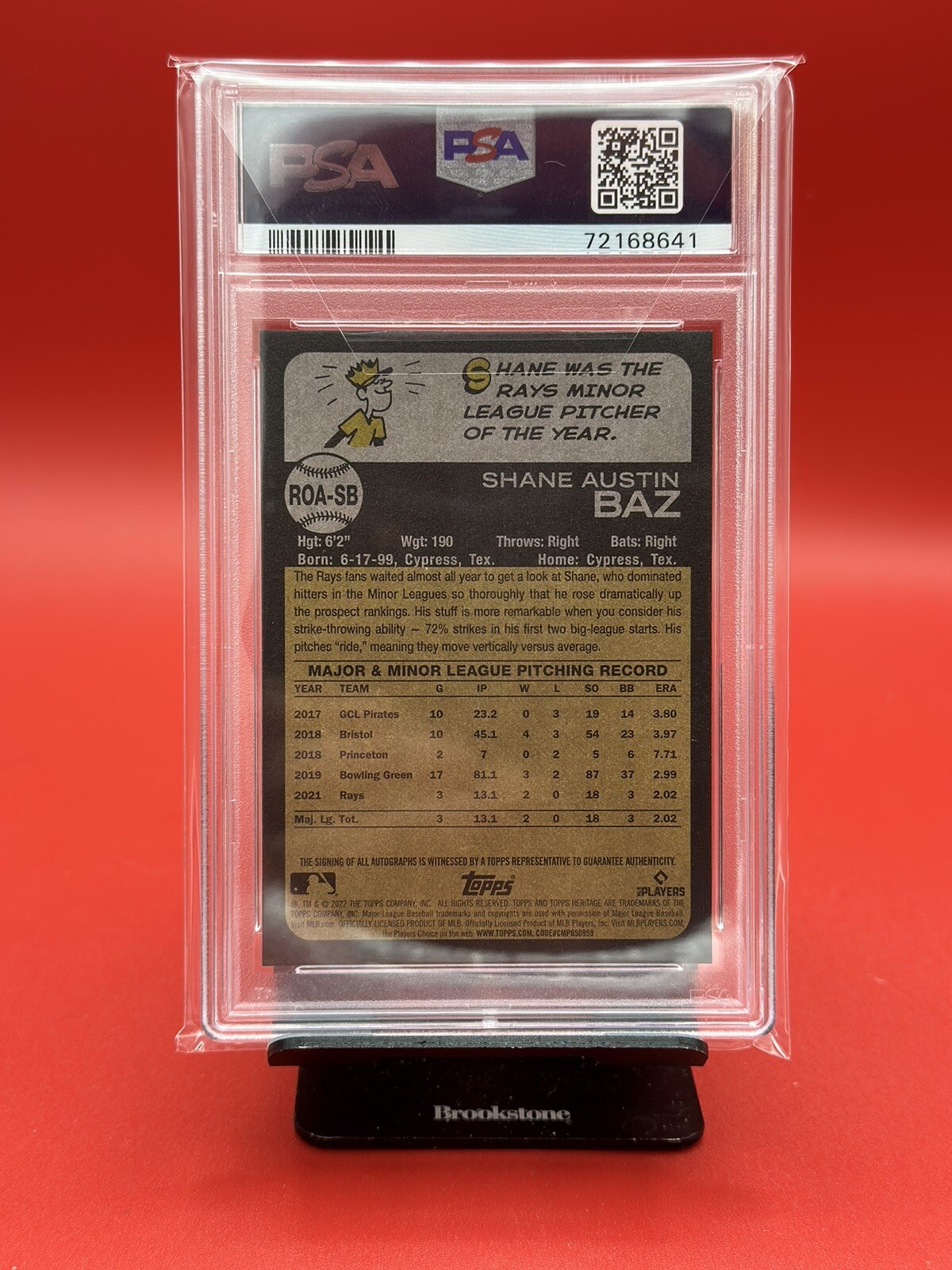 2022 TOPPS HERITAGE #ROA-SB SHANE BAZ ROOKIE REAL ONE AUTO RC PSA 9 ...