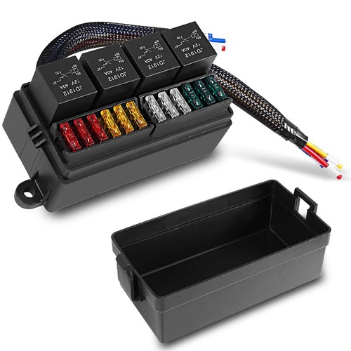 12 Volt Fuse Relay Box Pre-Wired Fuse and Relay Box with 4 Relays and ...