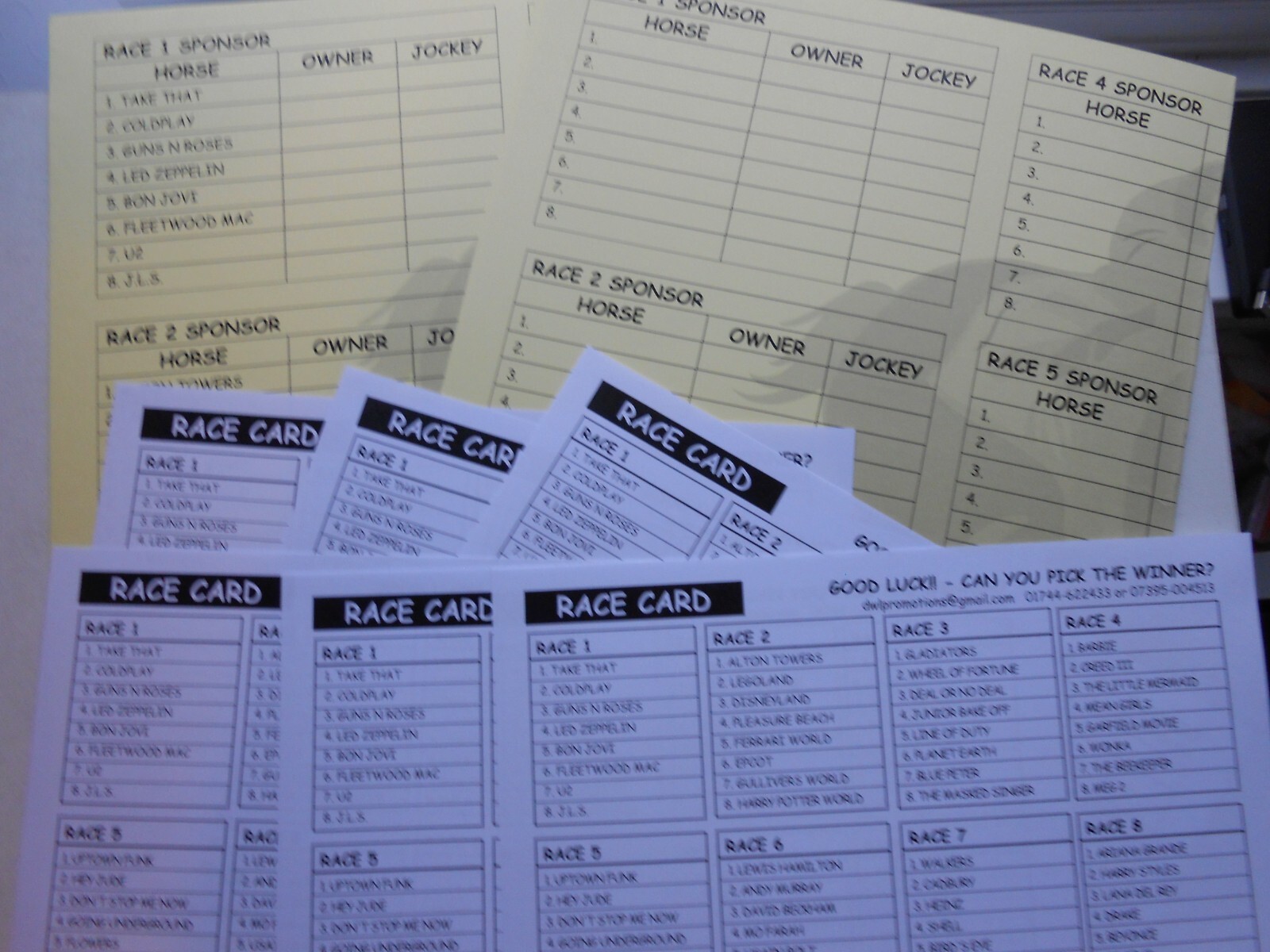 RACE NIGHT FUNDRAISING SET 9 UK RACES - TICKET SET 50 PER RUNNER-ALL ...