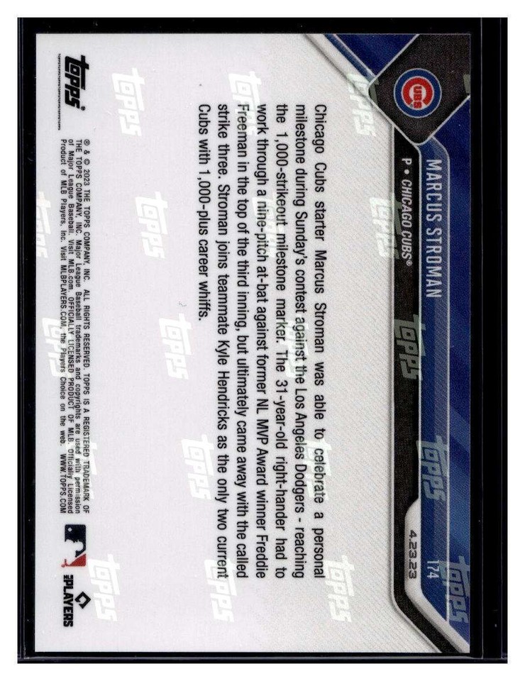 2023 Topps Now #174 Marcus Stroman Blue Parallel Card #d 10/49 | eBay