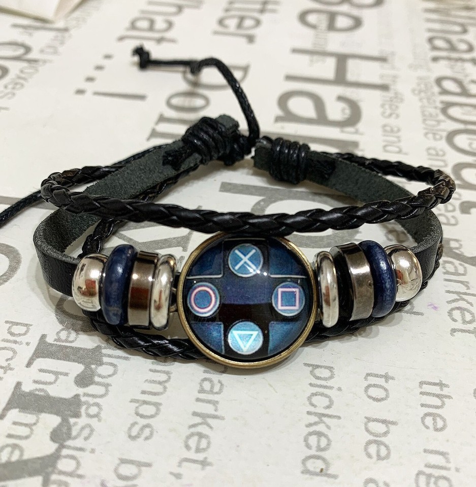 Playstation (Bracelet) video gaming, gamer black rope bangle w/ charm ...