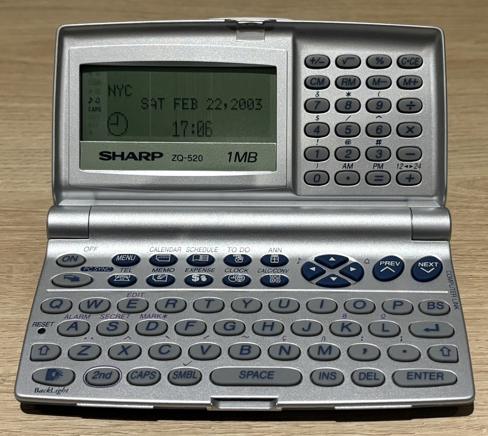 Sharp ZQ-520 Electronic Personal Organizer 1MB Tested Working Retro ...