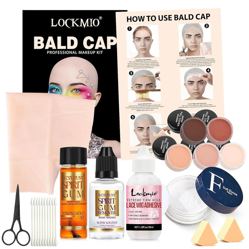 Bald Cap Halloween Makeup Kit for Men & Woman - Complete Bald Cap Set ...