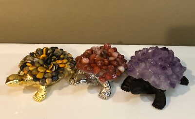 Set of 3 Crystal Tumble turtles, Bumblebee Jasper, Carnelian, Amethyst ...