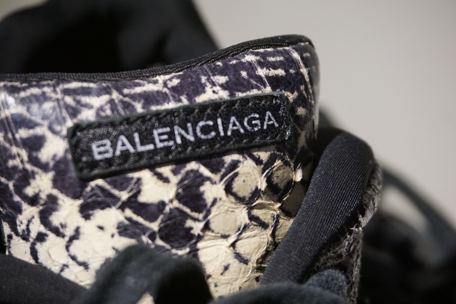 Balenciaga Black Distressed Snake Leather Shoes Sneak… - Gem