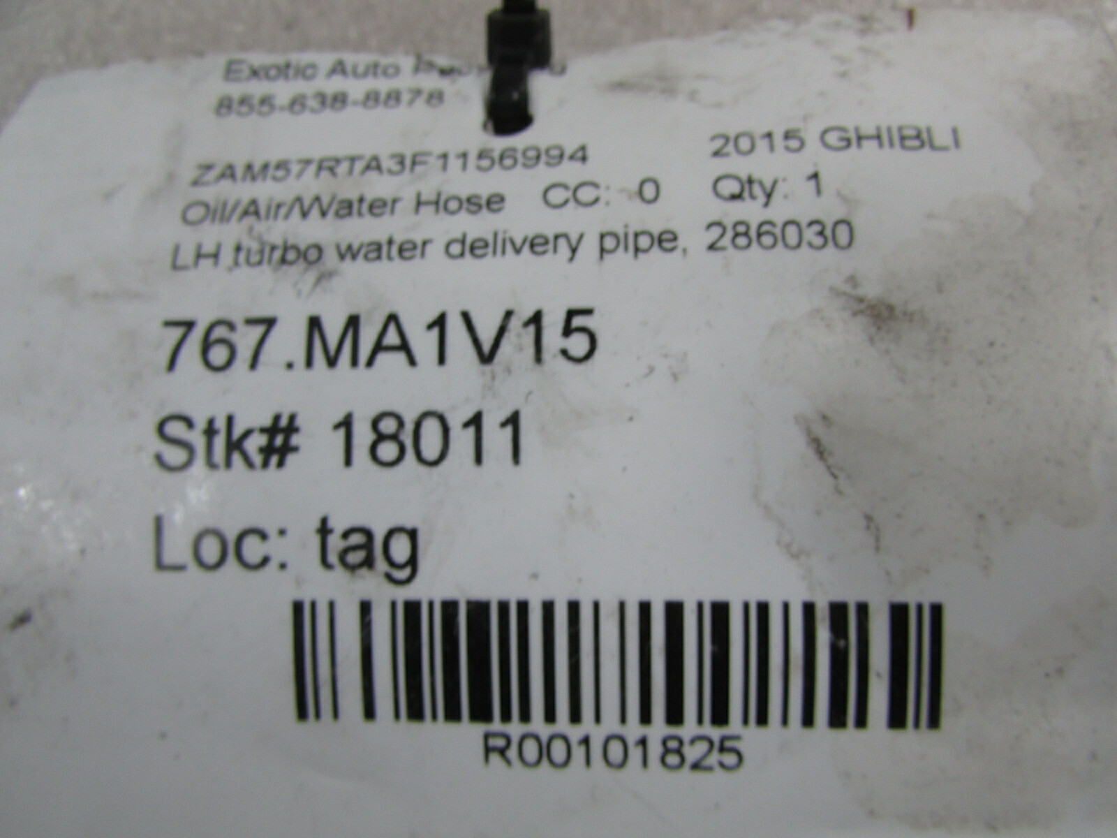 Maserati Ghibli, LH, Left Turbo Water Delivery Pipe,Used, P/N 286030 | eBay