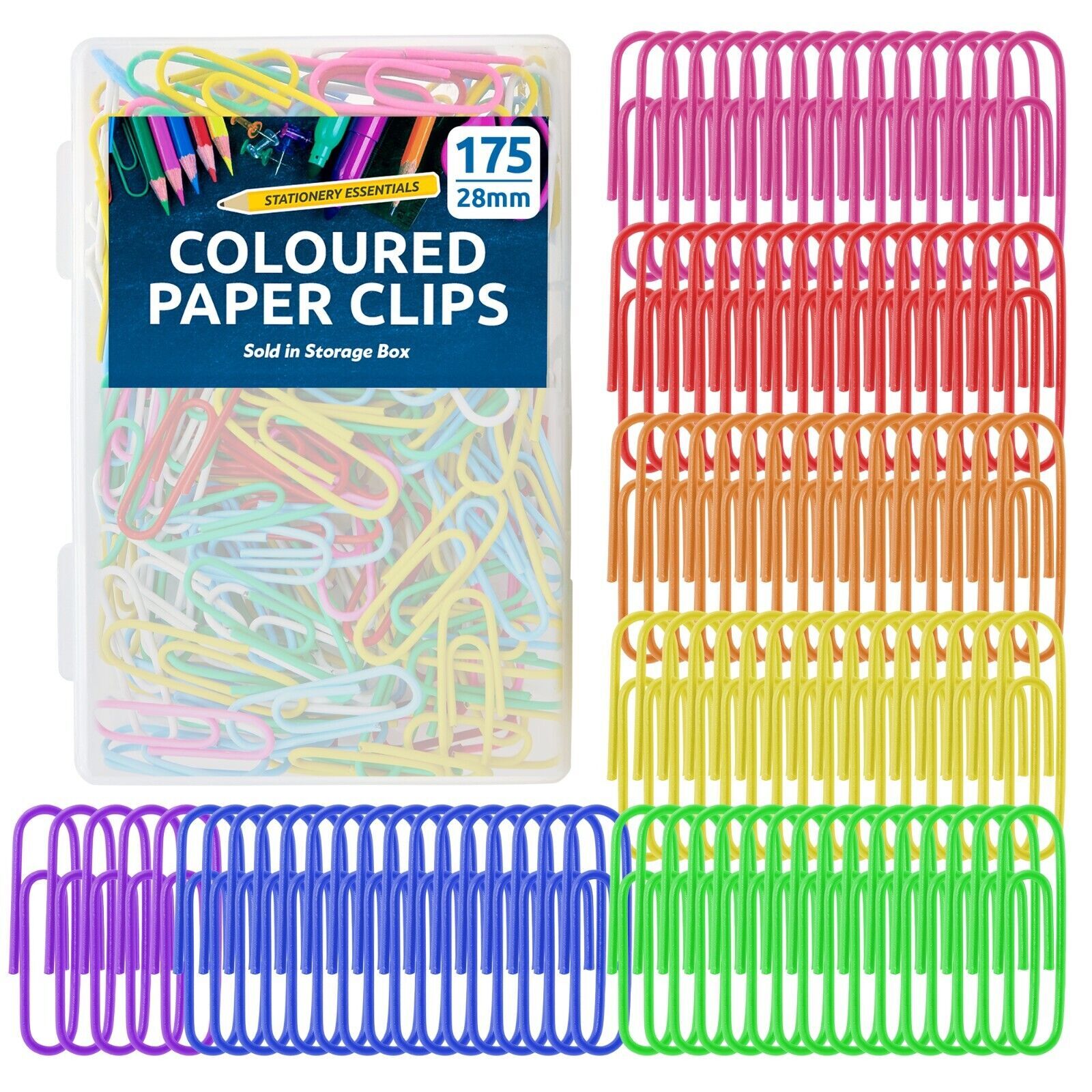 175-525pk Coloured Paper Clips 28mm Large Assorted Mixed Colours For ...