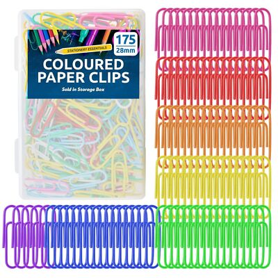 175-525pk Coloured Paper Clips 28mm Large Assorted Mixed Colours For ...