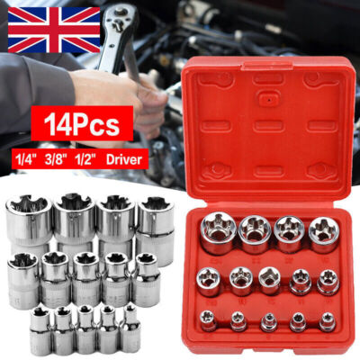 14Pcs E Torx Socket Set Female Start Bit External Hex Torque E4-E24 ...