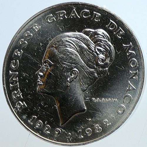 1982 MONACO American Actress Princess GRACE KELLY Silver 10 Francs Coin ...